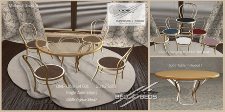 Second Life Marketplace - ONE-Table SET 001 (GOLD) - Glass / Solid